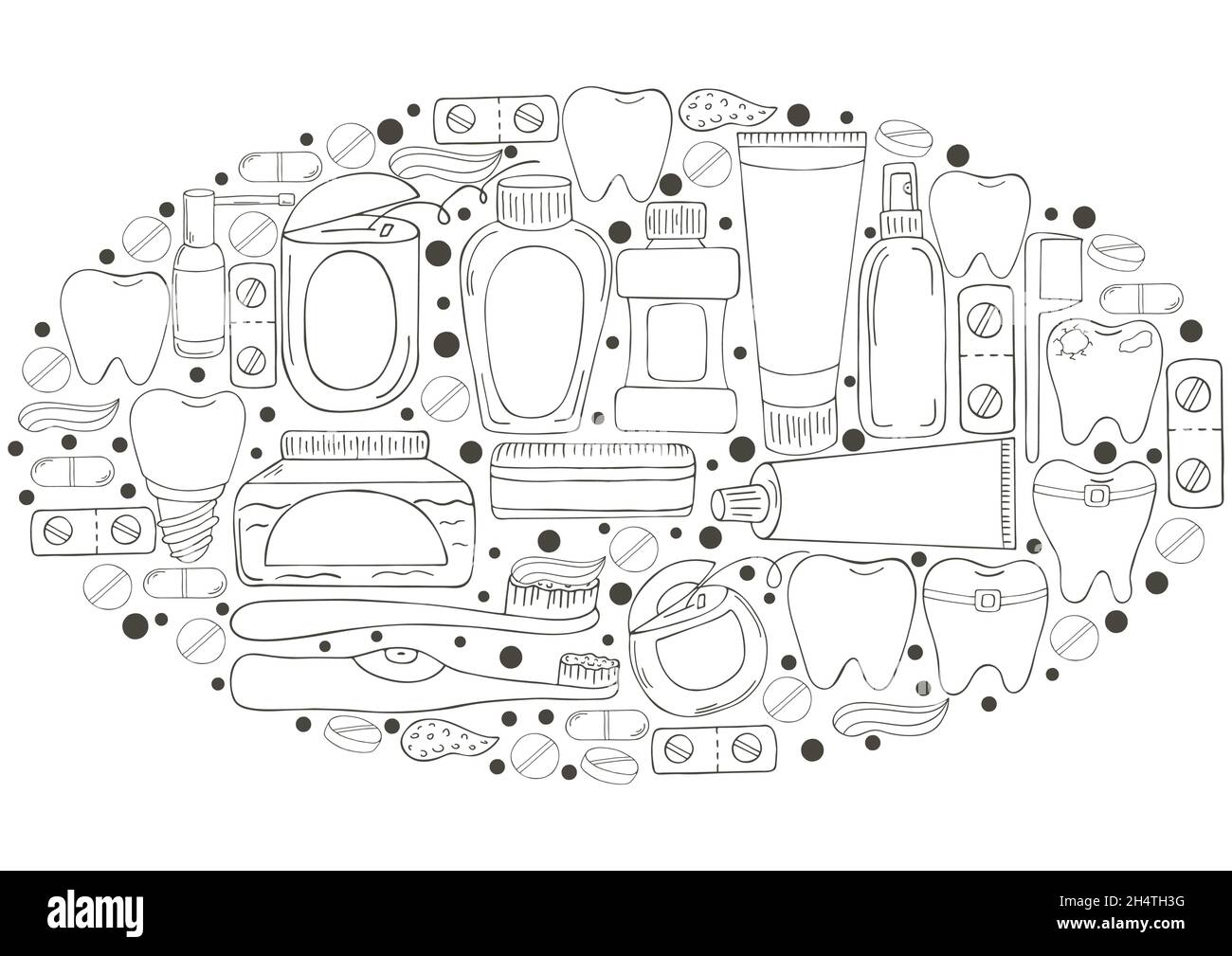 Oval Coloring design elements. Set of elements for the care of the oral ...