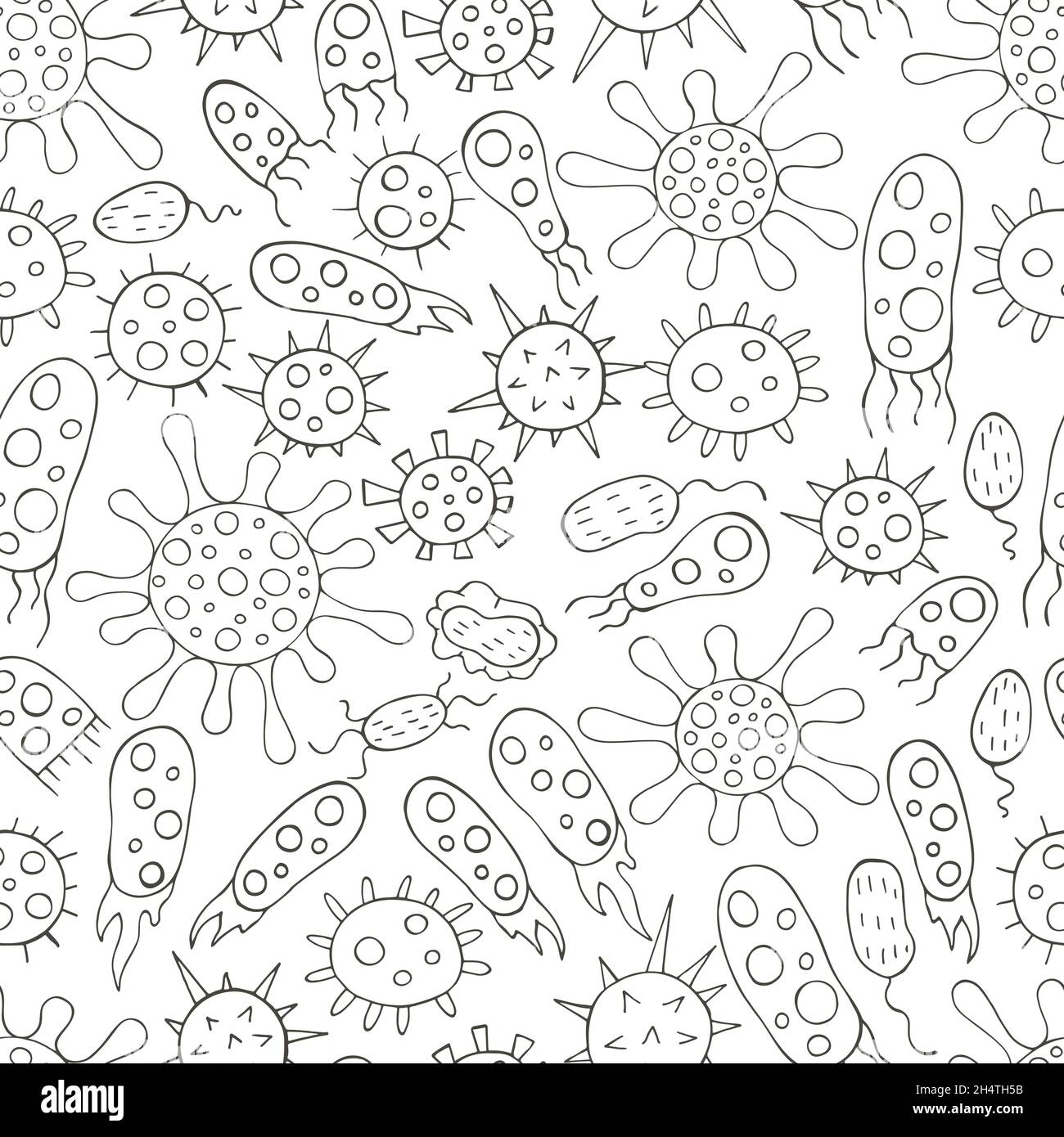 Coloring Seamless pattern with bacteria, viruses. Set of cartoon ...