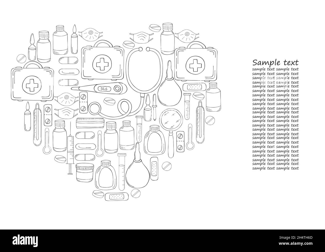 Coloring Heart Collection of vector illustrations, text. Set of doctor ...