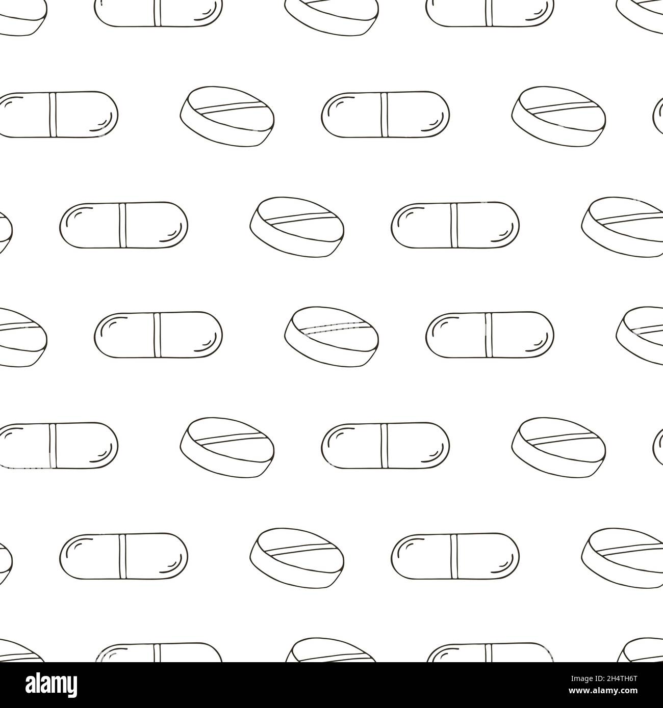 Coloring Seamless pattern on a white background. Cartoon medical drugs ...