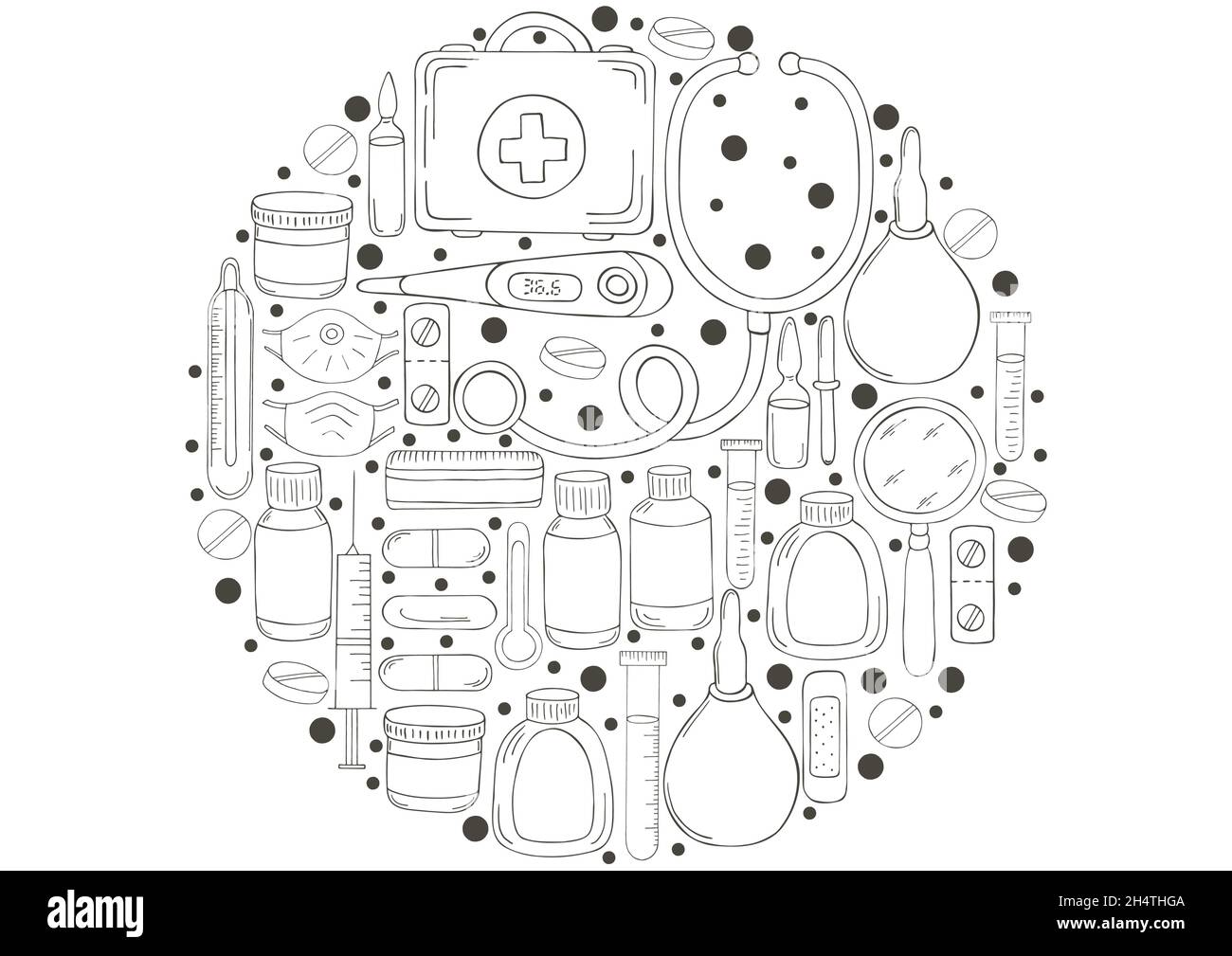 Round Coloring of vector illustrations. Set of doctor's tools in hand ...