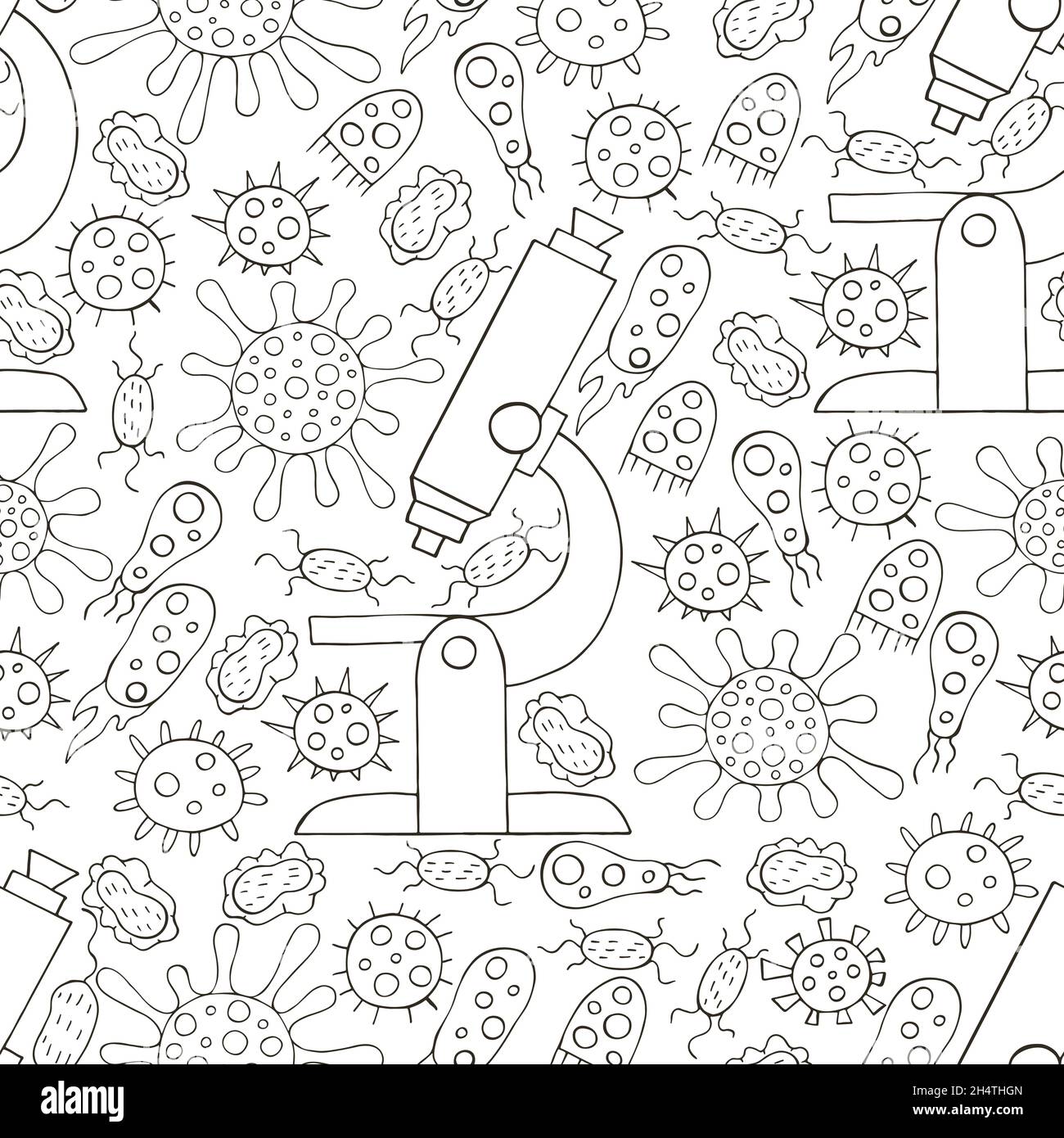 Seamless pattern bacteria and microbes. Search for viruses, microscope ...