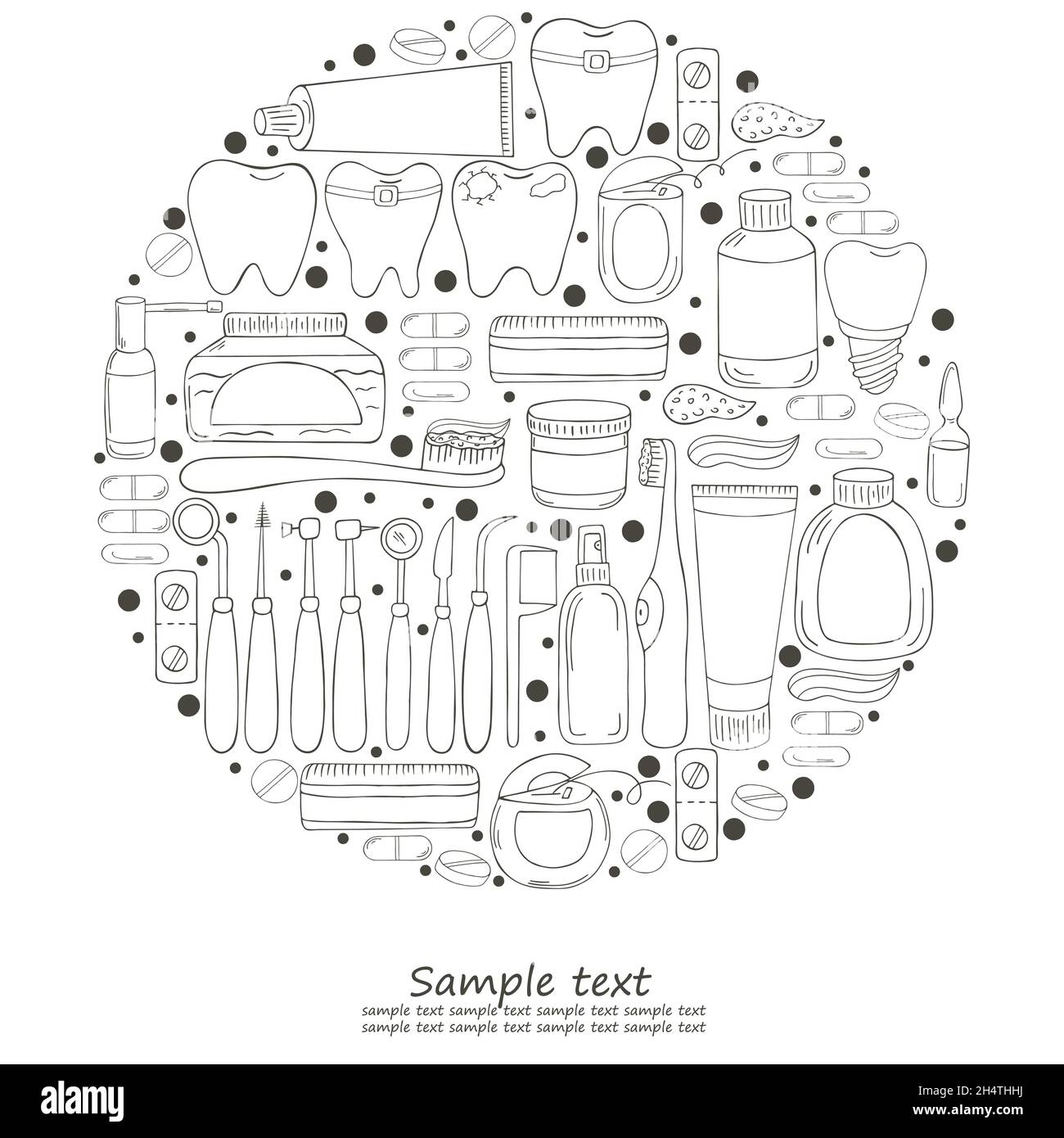 Round Coloring vector illustrations, text. Set of elements for the care ...