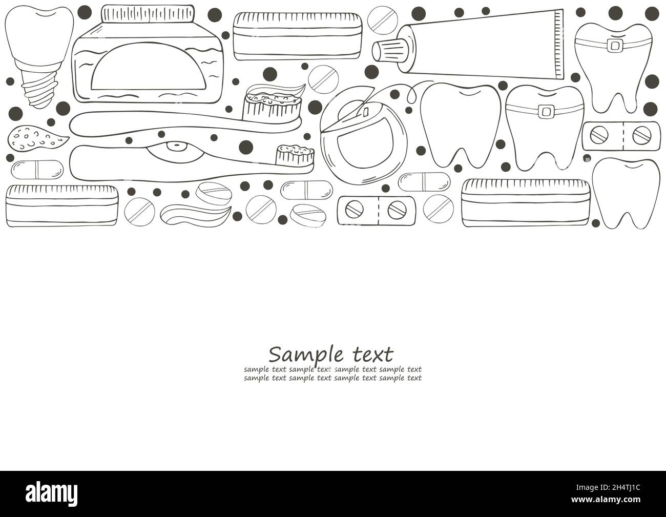Coloring banner. Set of elements for the care of the oral cavity in ...