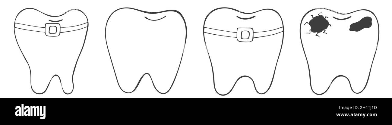 Rectangular Coloring banner. Set of teeth in hand draw style. Teeth ...