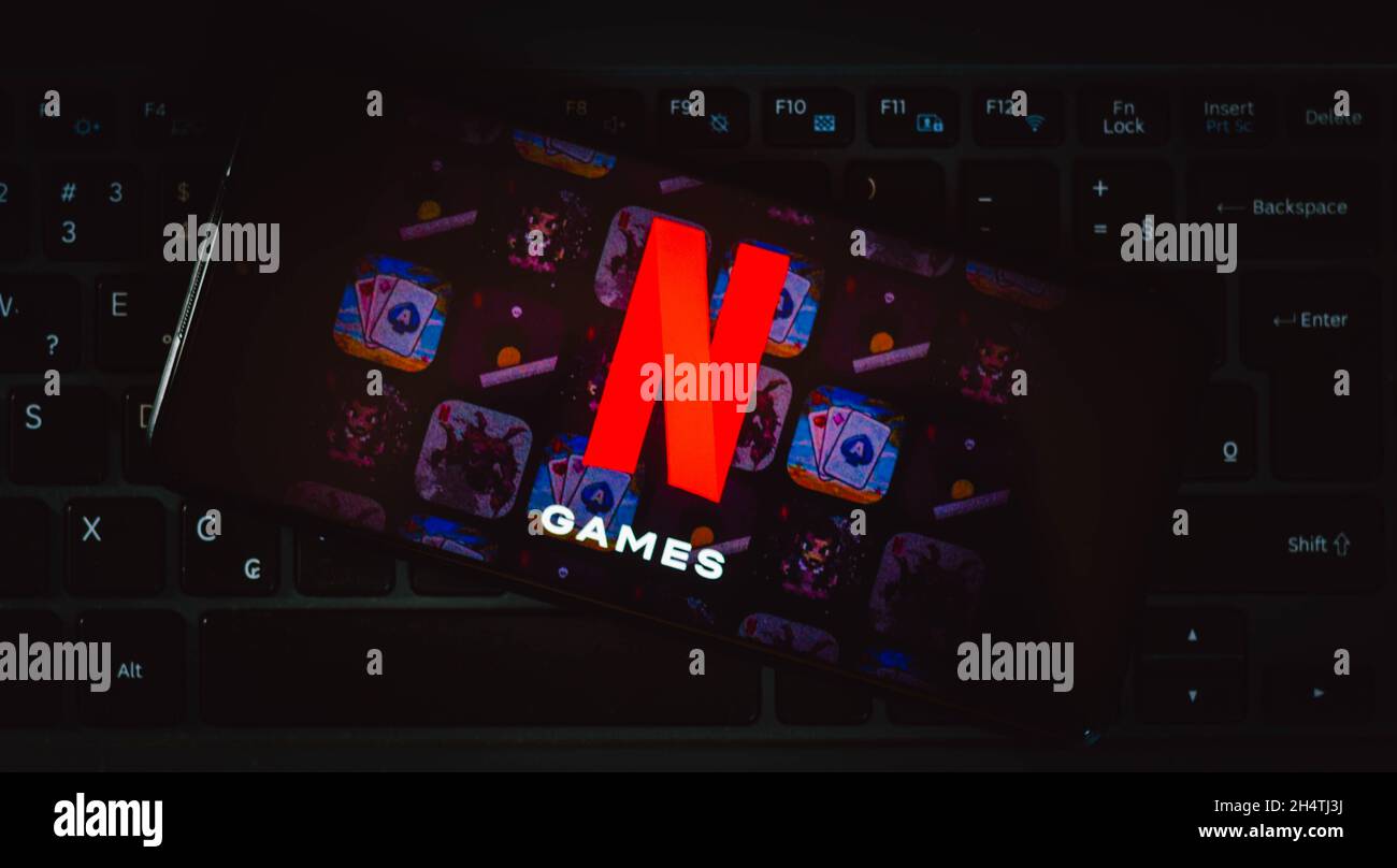 In this photo illustration, the Netflix Games logo seen displayed on a ...