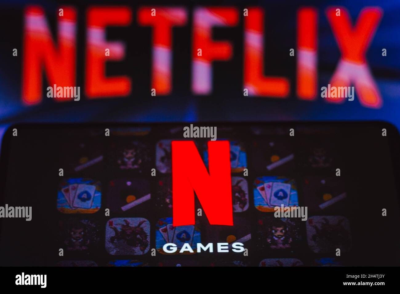 In this photo illustration the Netflix Games logo seen displayed on a ...