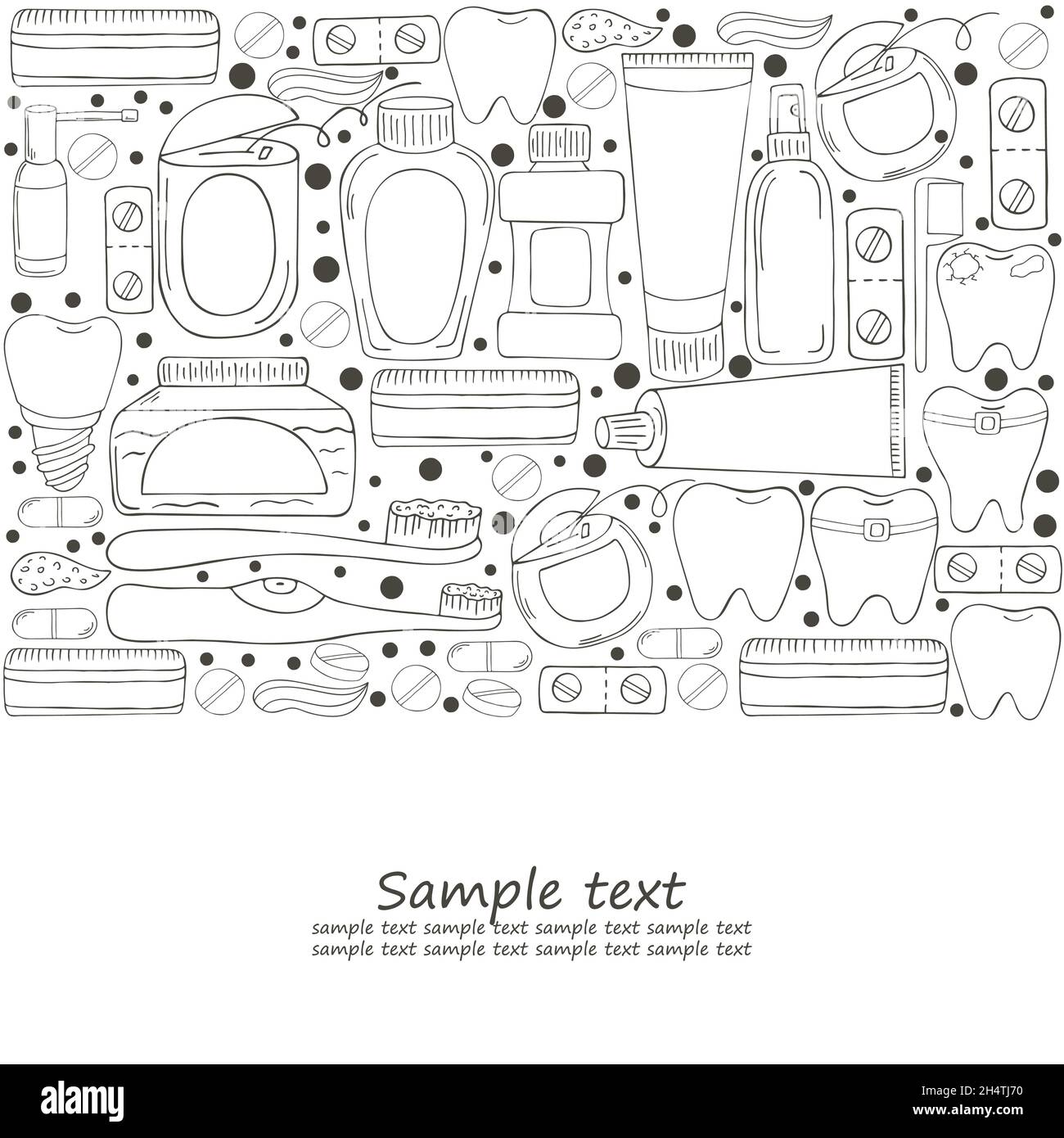 Coloring banner. Set of elements for the care of the oral cavity in ...