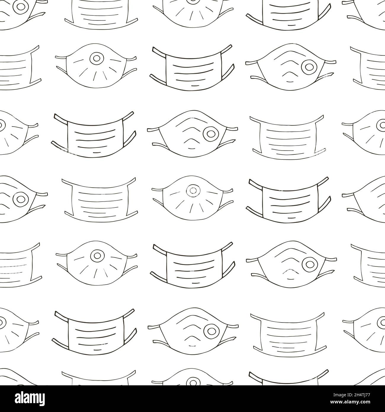Seamless pattern on a white background. Cartoon masks in hand draw ...