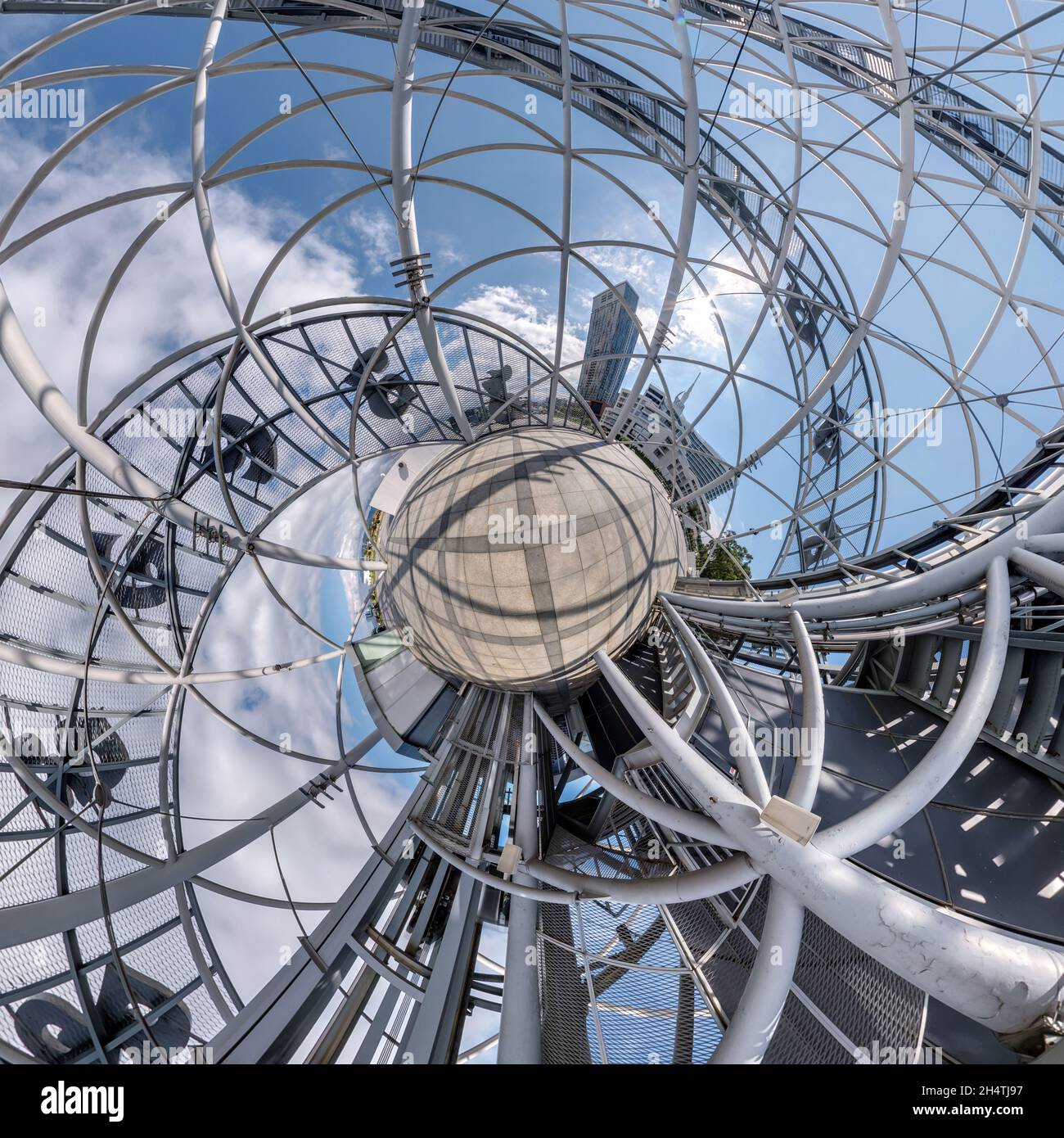 abstract swirling inside a metal frame tower alphabet into tiny planet ...