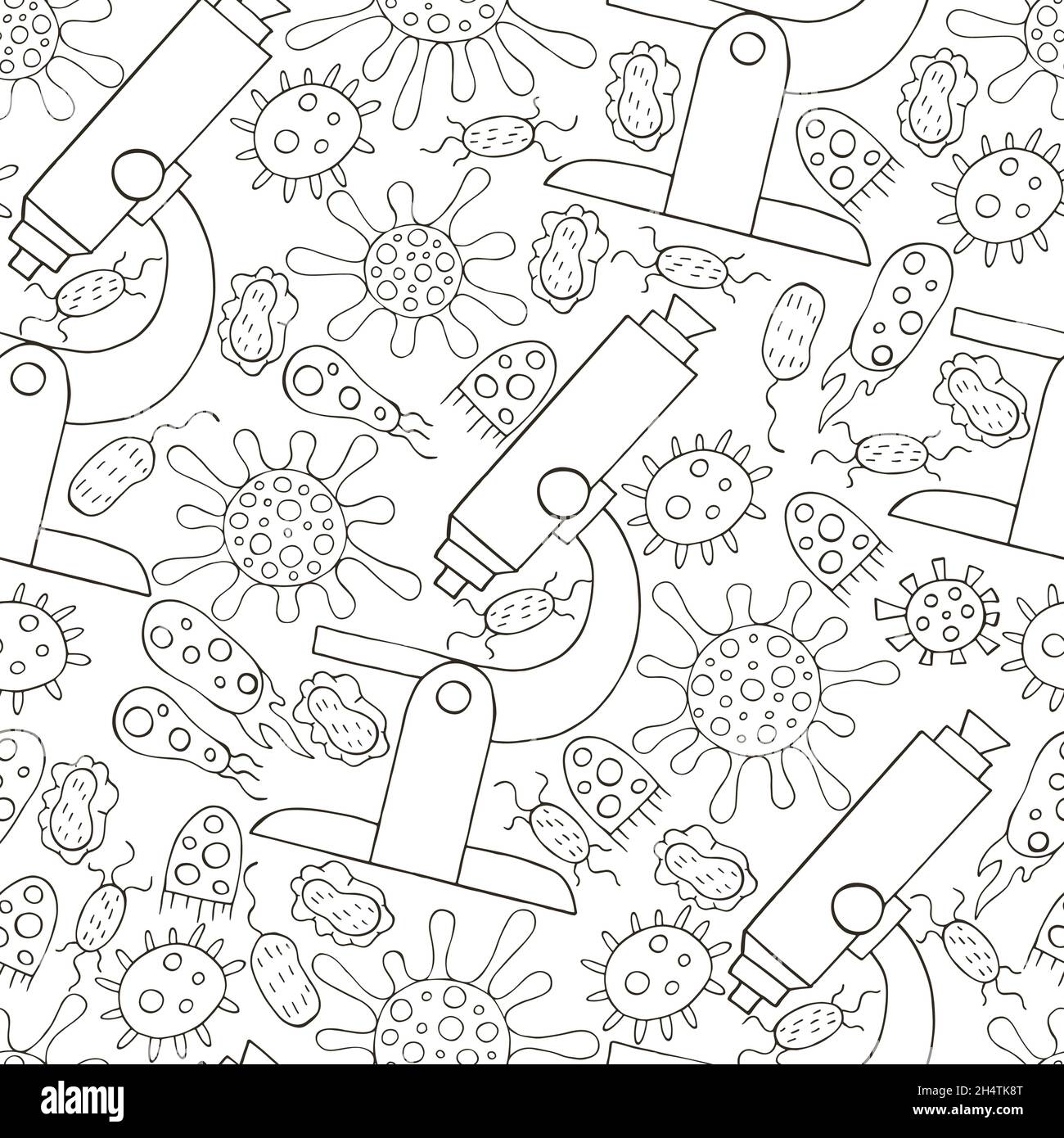 Seamless pattern bacteria and microbes. Search for viruses, microscope ...