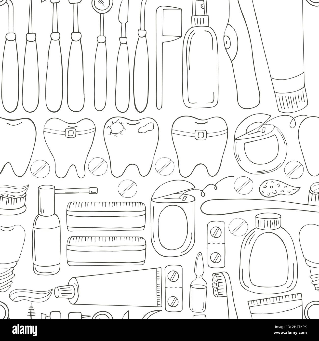 Seamless pattern on a white background. Coloring elements in hand draw ...