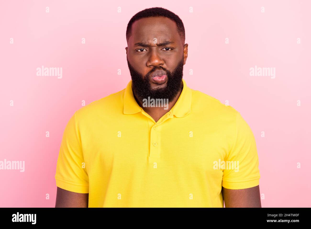 Photo of afro american man bad negative mood wear casual outfit ...