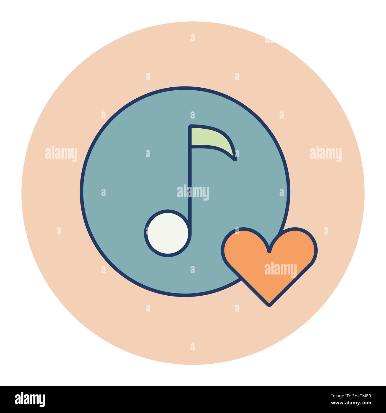 Musical note color icon, music icon with heart sign. Like music icon ...
