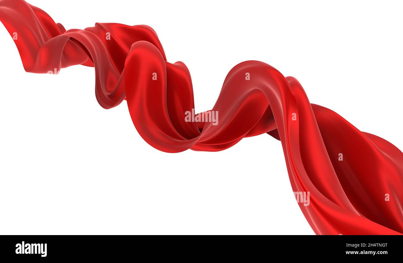 Beautiful flowing fabric flying in the wind. Red wavy silk or satin ...