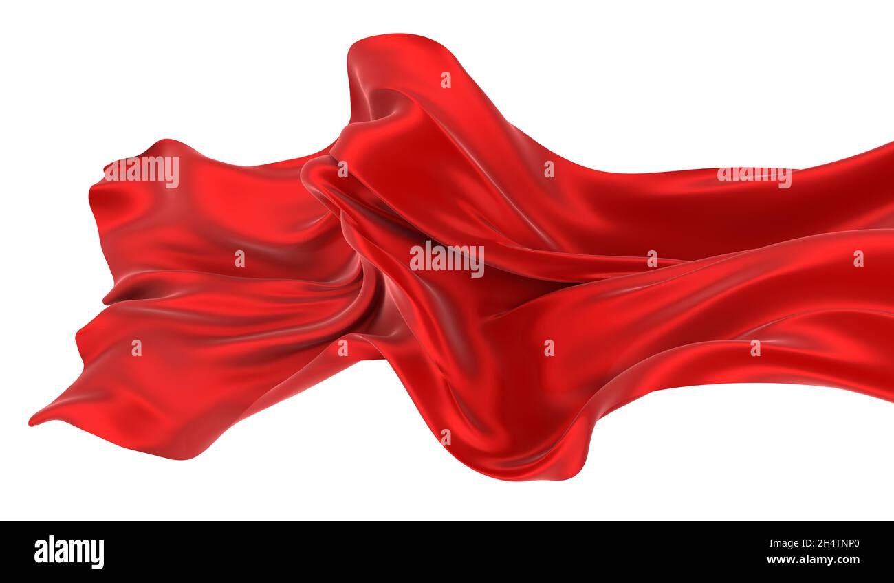 Beautiful flowing fabric flying in the wind. Red wavy silk or satin ...