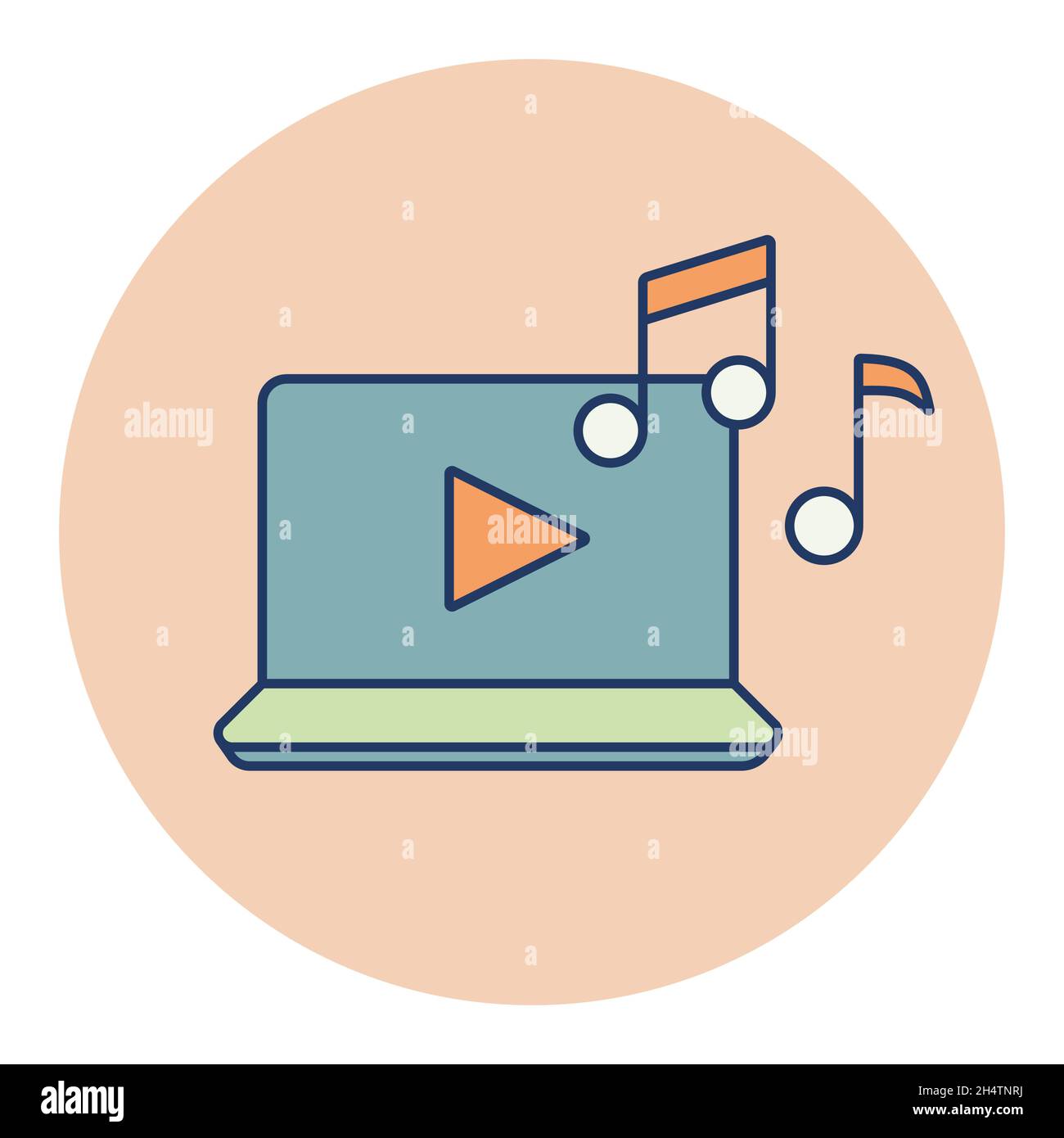 Listen to music on laptop color vector icon. Music sign. Graph symbol ...
