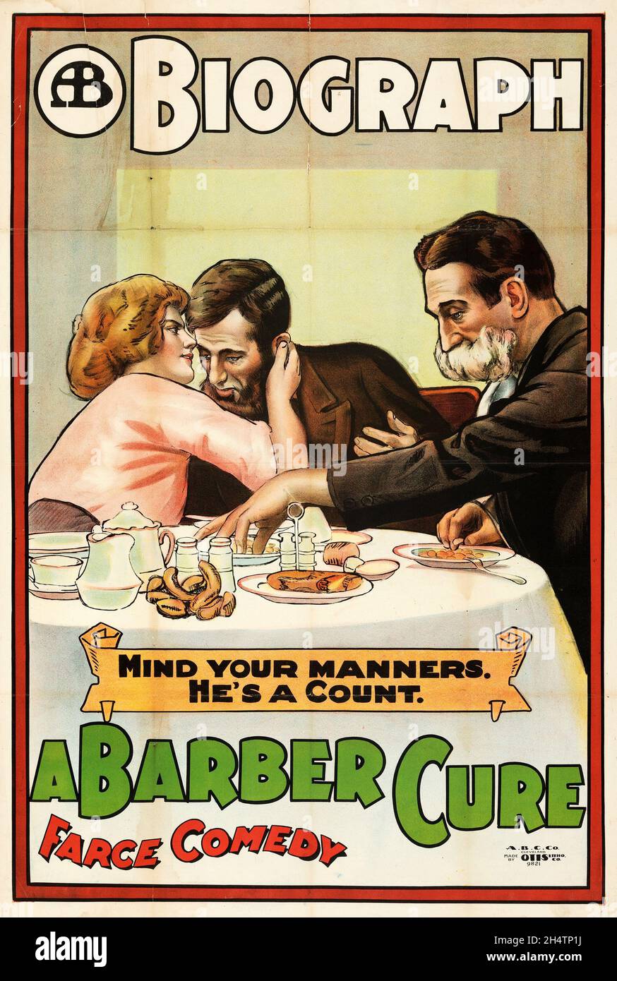 Old movie poster – A Barber Cure (Biograph Studios, 1913 Stock Photo ...