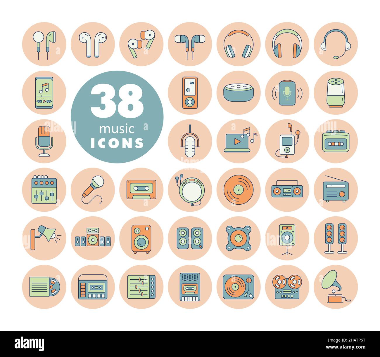 Multimedia devices and color symbols icons set. Graph symbol for music ...