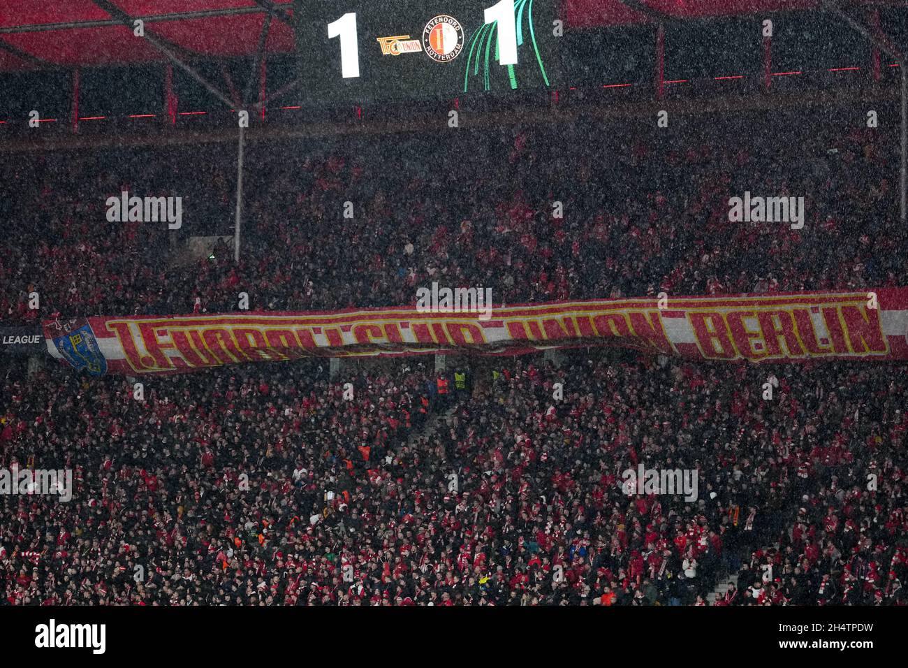 BERLIN, GERMANY - NOVEMBER 4: Union berlin fans with banners during the ...
