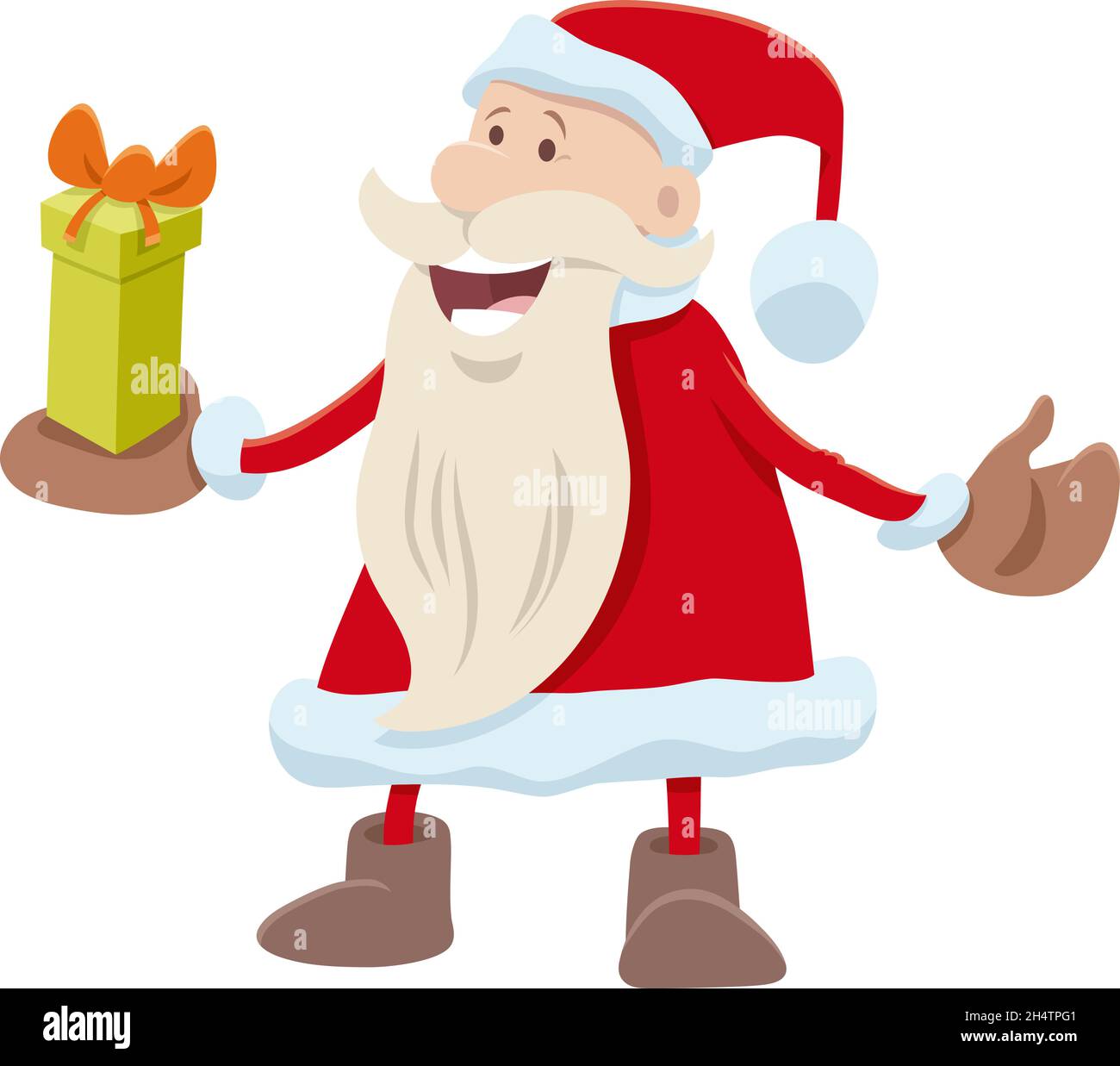 Cartoon illustration of Santa Claus character with present on Christmas ...