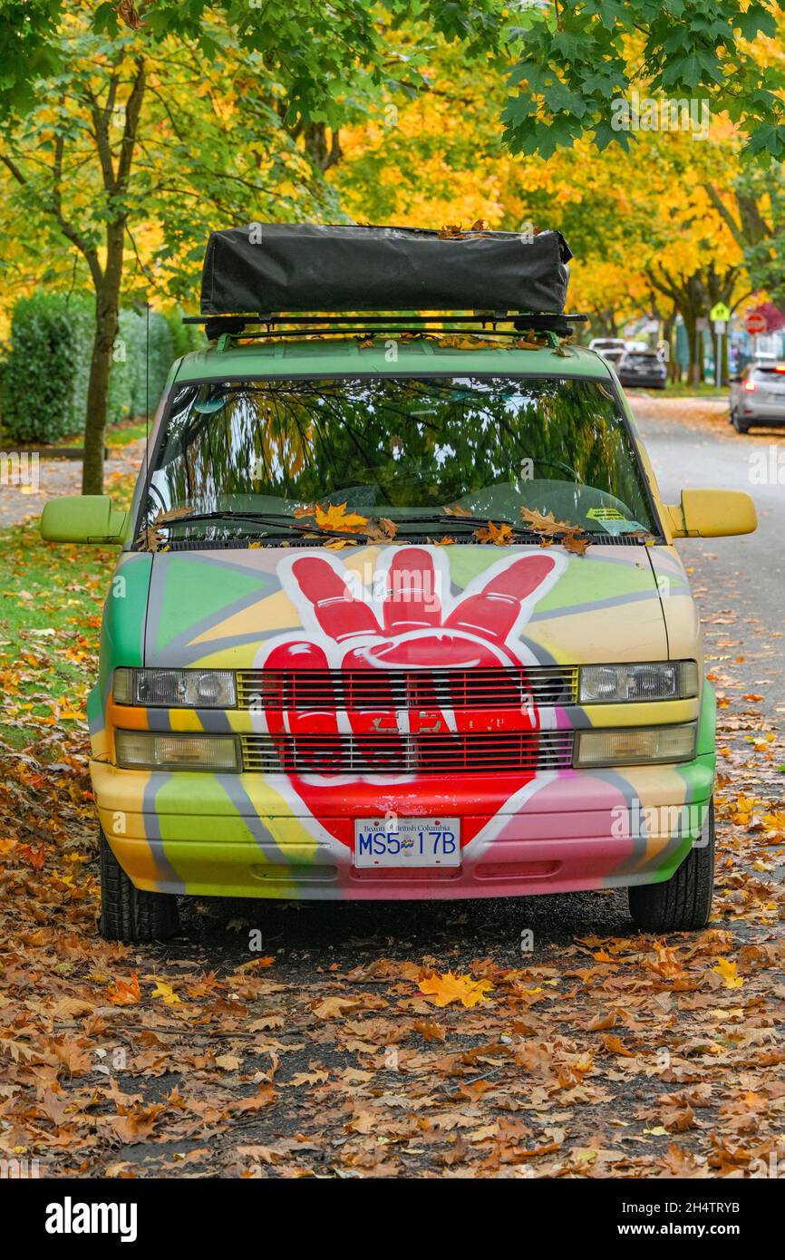 Painted van with homage to rock concert devils horns hand gesture Stock ...