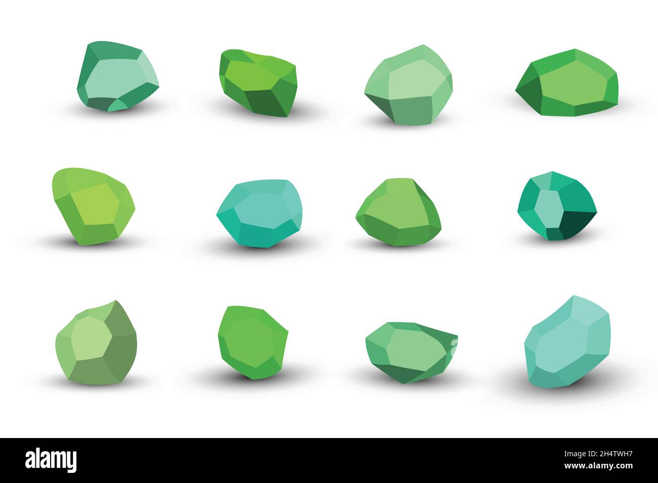 Cartoon green stones. Rock stone isometric set. Colorful boulders ...