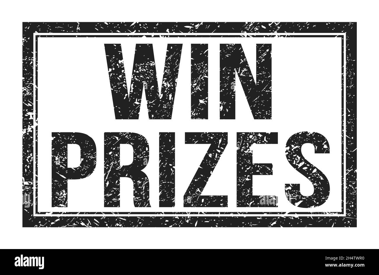WIN PRIZES, words written on black rectangle stamp sign Stock Photo - Alamy