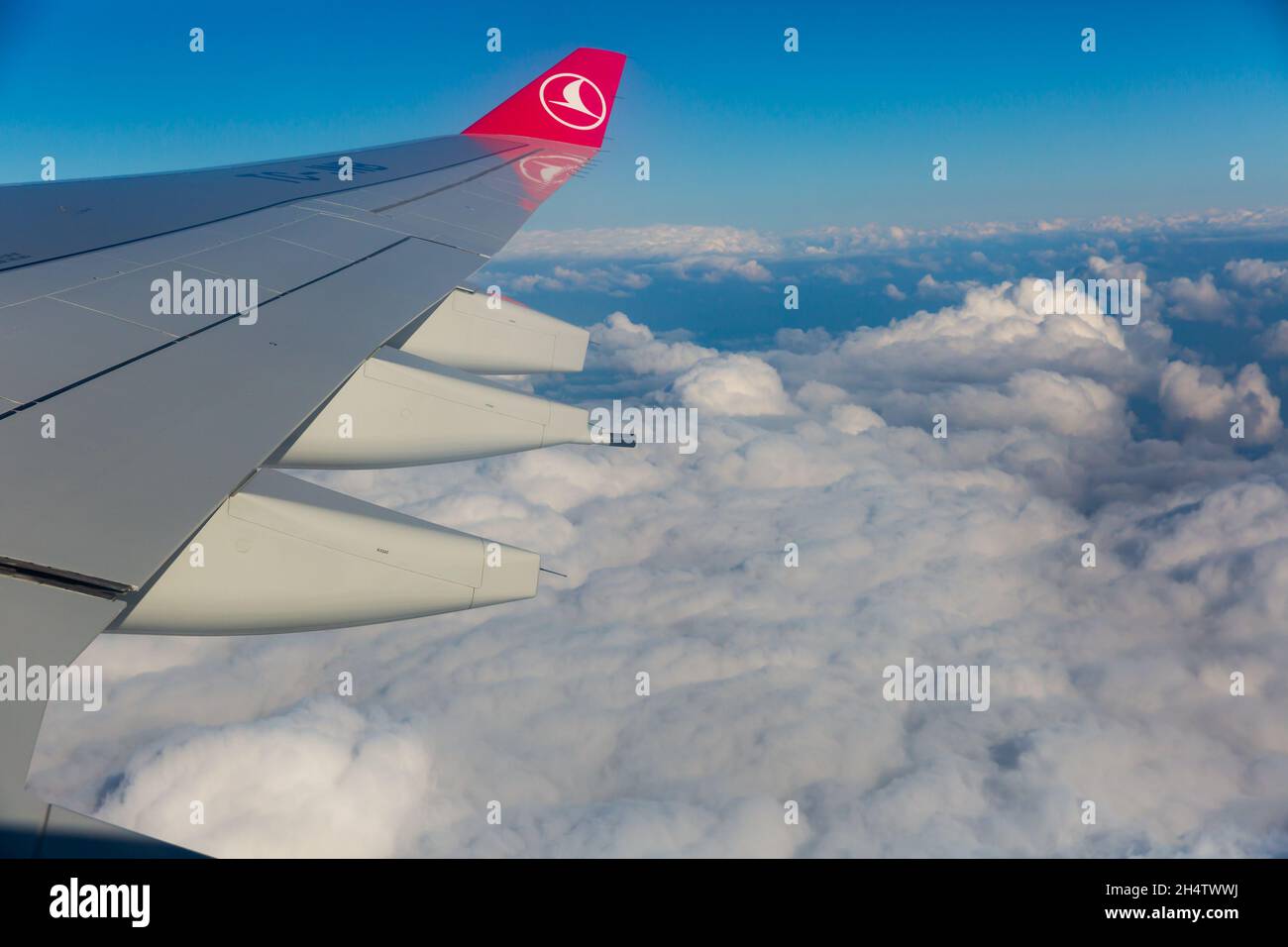 Turkey - January 15, 2021: Turkish airline airplane wing. view from ...