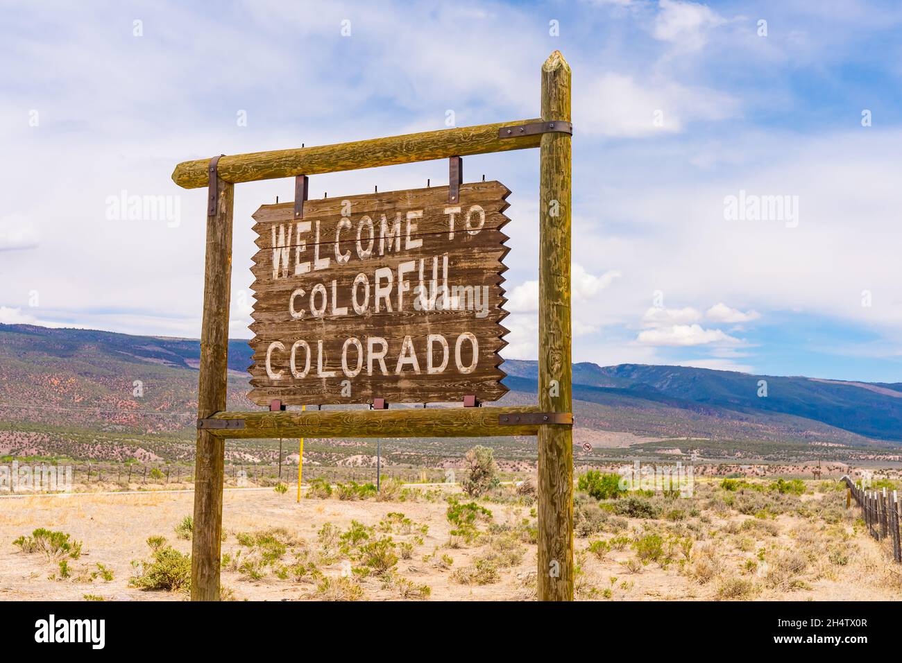 Welcome to colorful Colorado sign along the road at the Colorado and ...