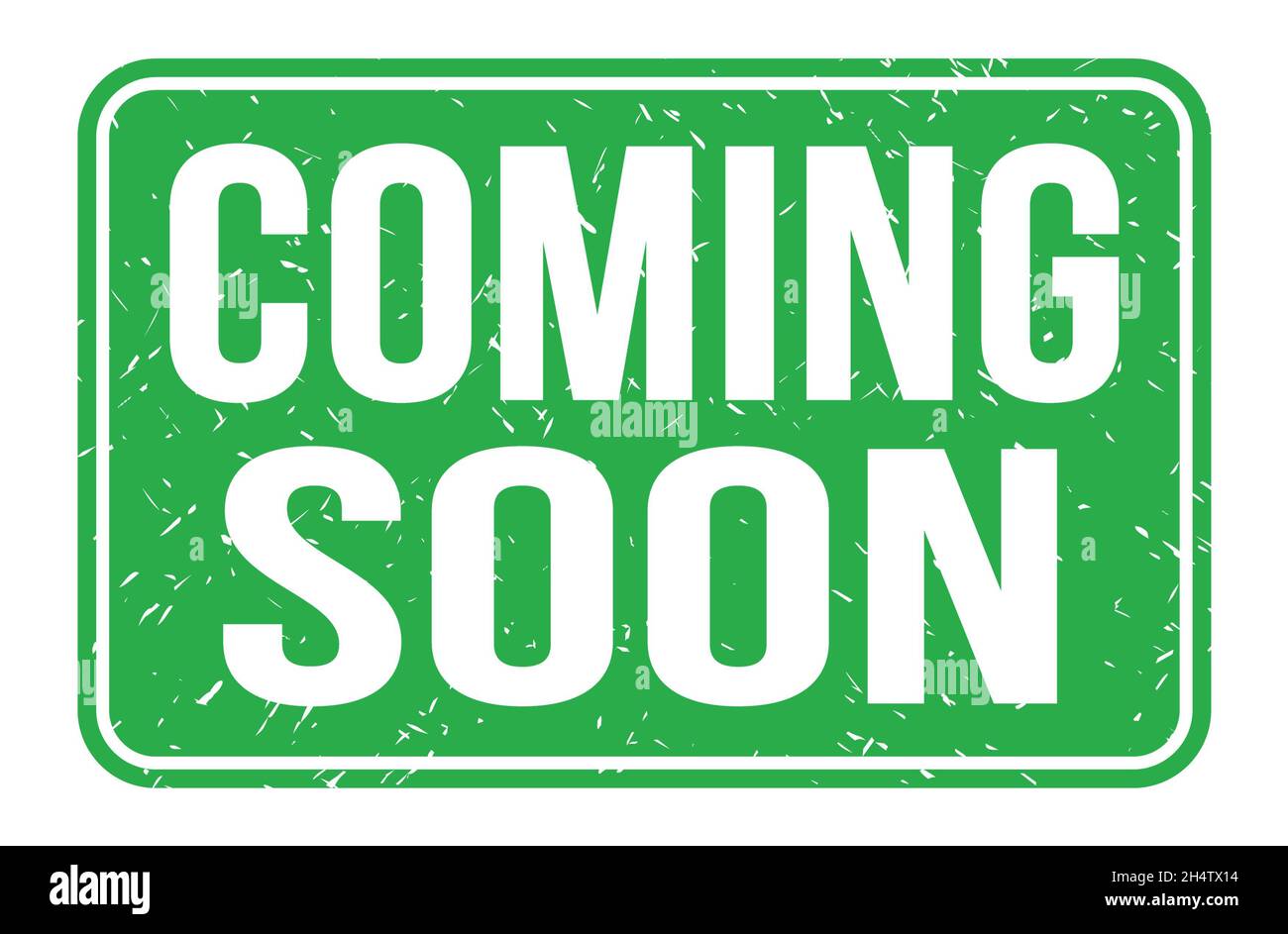 COMING SOON, words written on green rectangle stamp sign Stock Photo ...