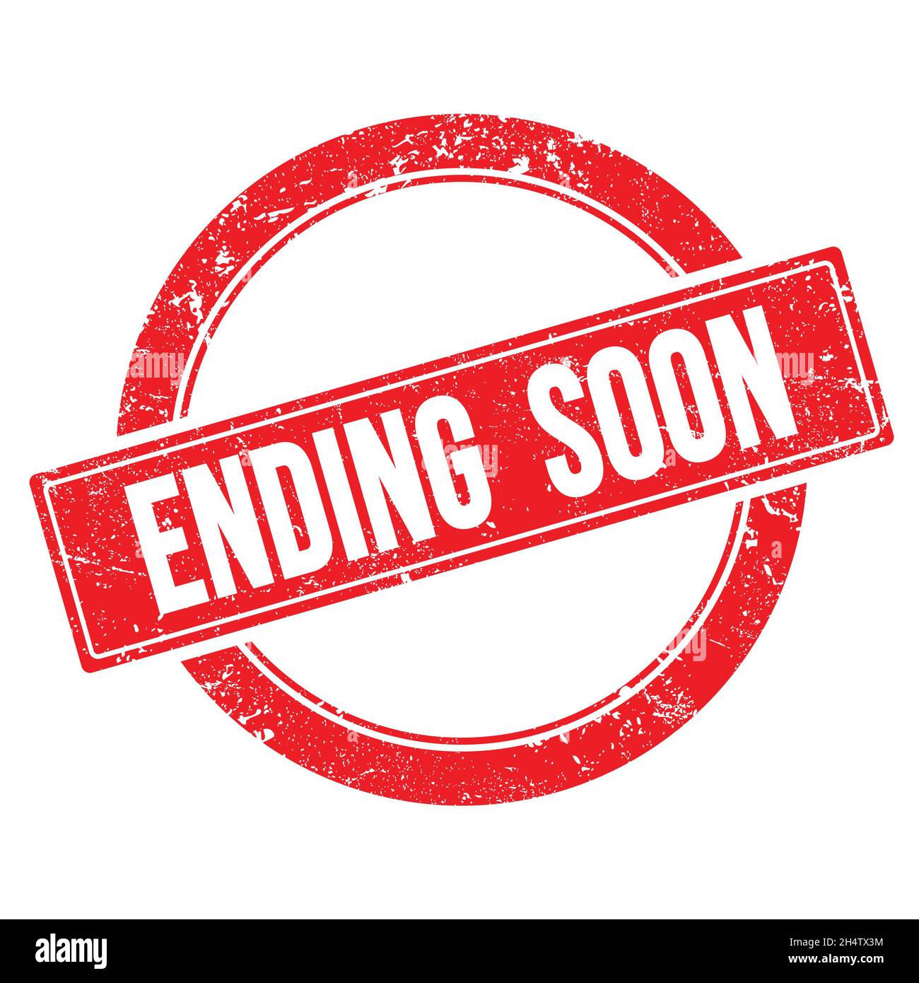 ENDING SOON text on red grungy round vintage stamp Stock Photo - Alamy