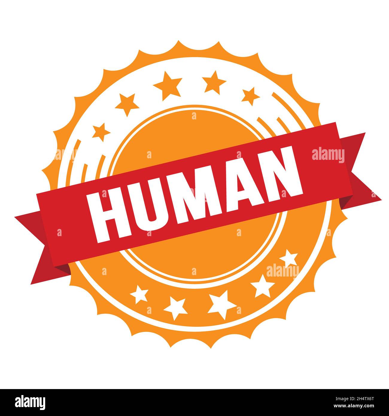 HUMAN text on red orange ribbon badge stamp Stock Photo - Alamy