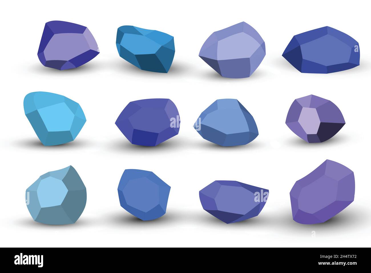Cartoon blue stones. Rock stone isometric set. Colorful boulders ...