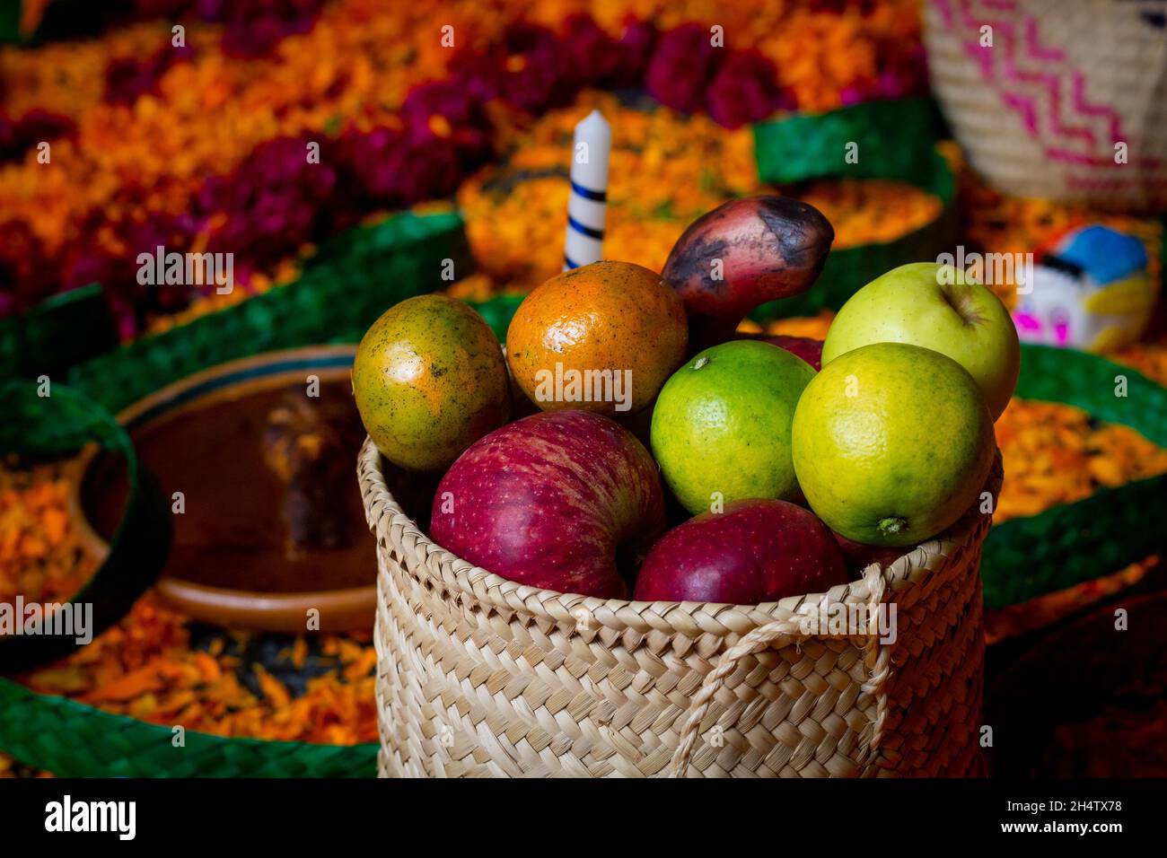 Day of the Dead offering in Mexico, decorated with marigold flower ...