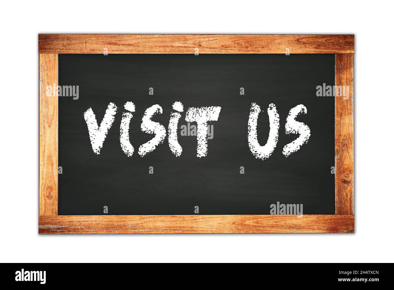 VISIT US text written on black wooden frame school blackboard Stock ...