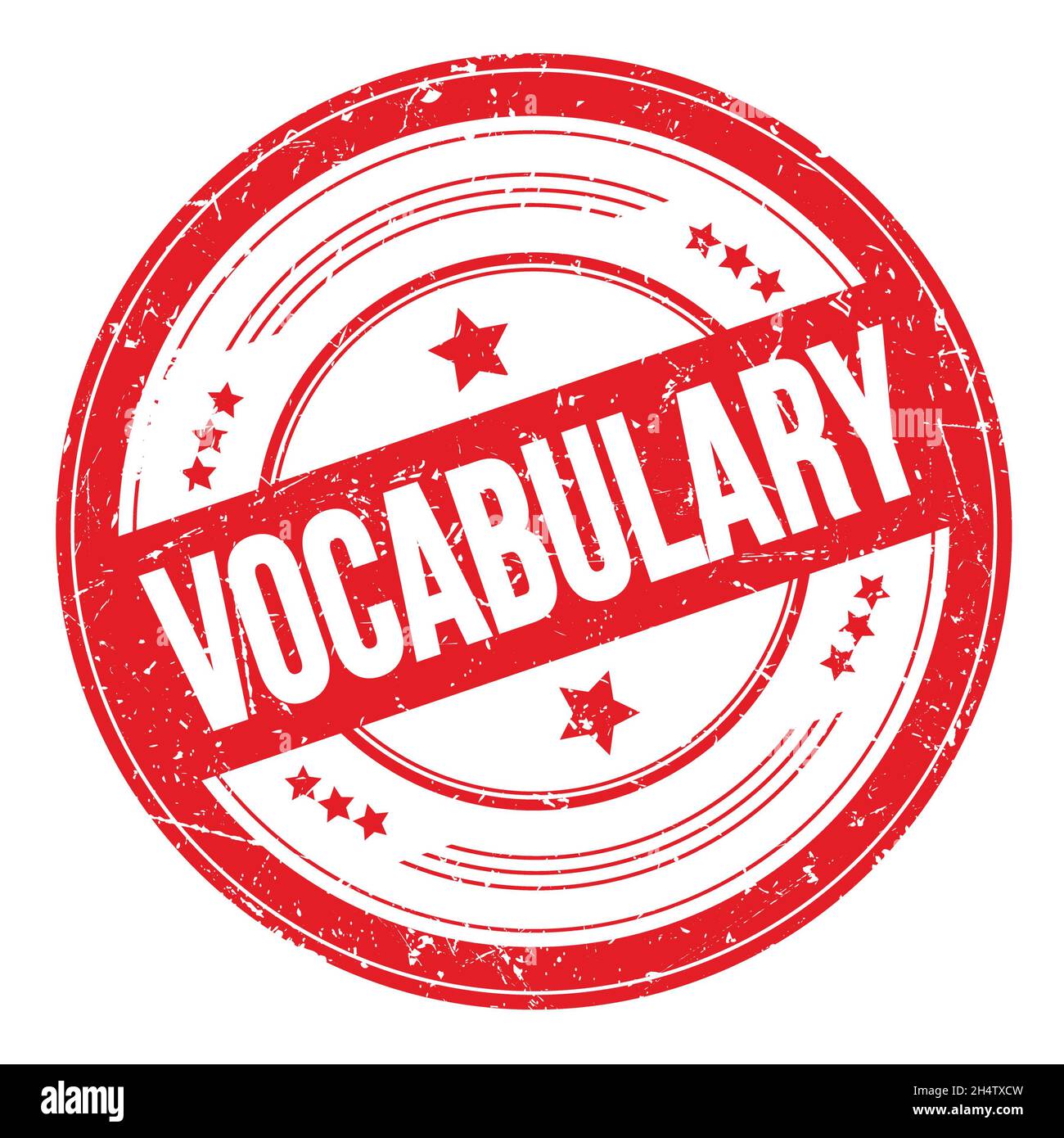 VOCABULARY text on red round grungy texture stamp Stock Photo - Alamy
