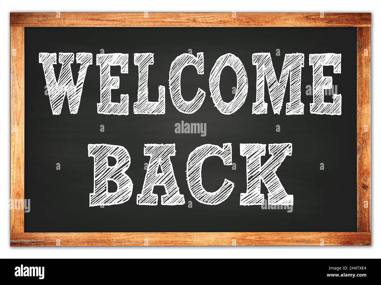 WELCOME BACK written on black wooden frame school blackboard Stock ...
