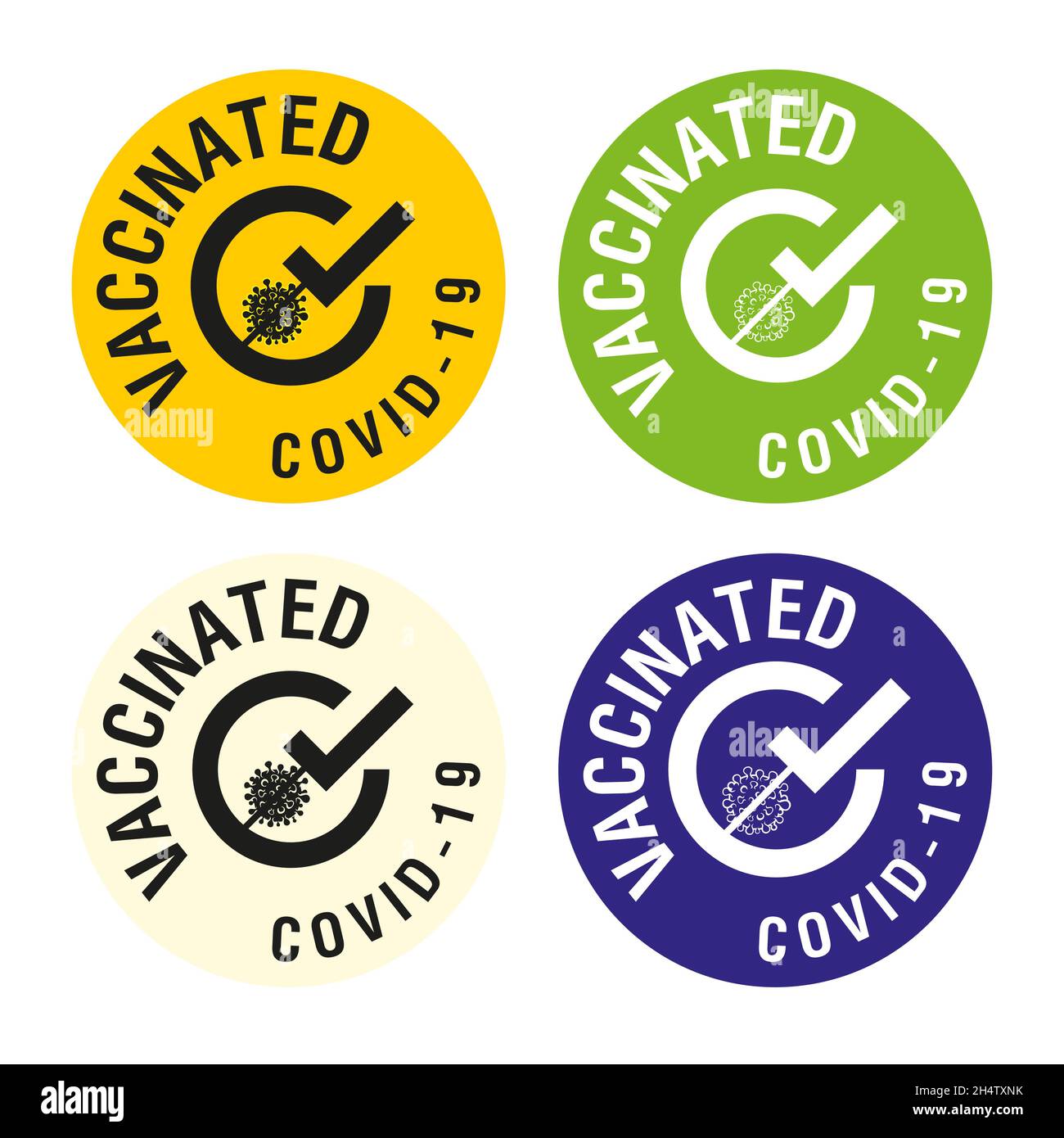 Set of Vaccinated COVID-19 labels. Vaccination information announcement ...