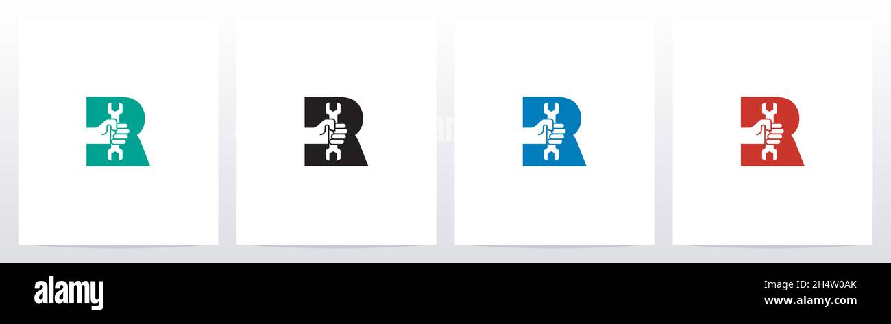 Hand Holding Wrench On Letter Logo Design R Stock Vector Image & Art ...