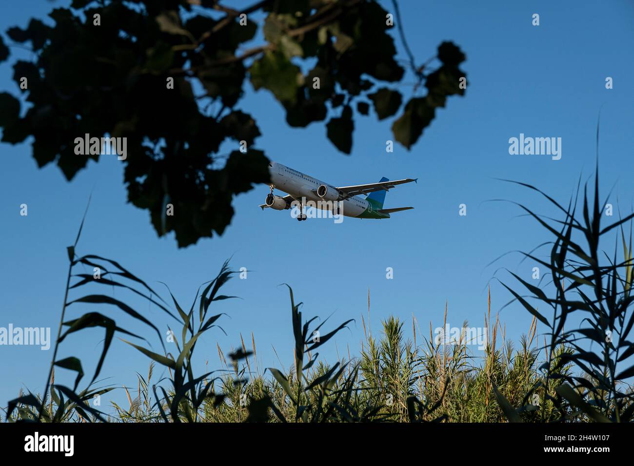 Flying over the Llobregat delta Plane heads Barcelona airport for ...