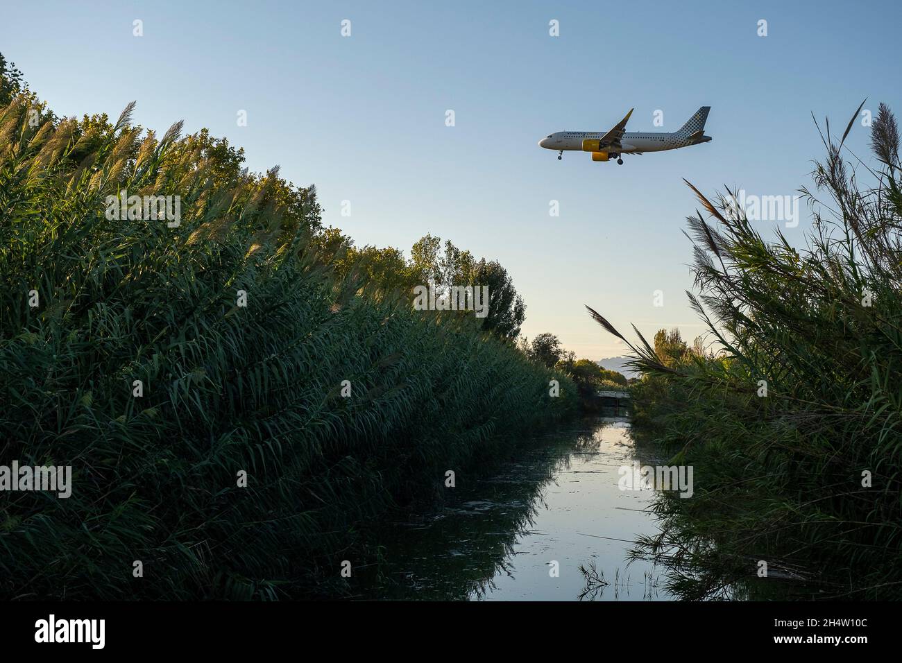 Flying over the Llobregat delta Plane heads Barcelona airport for ...
