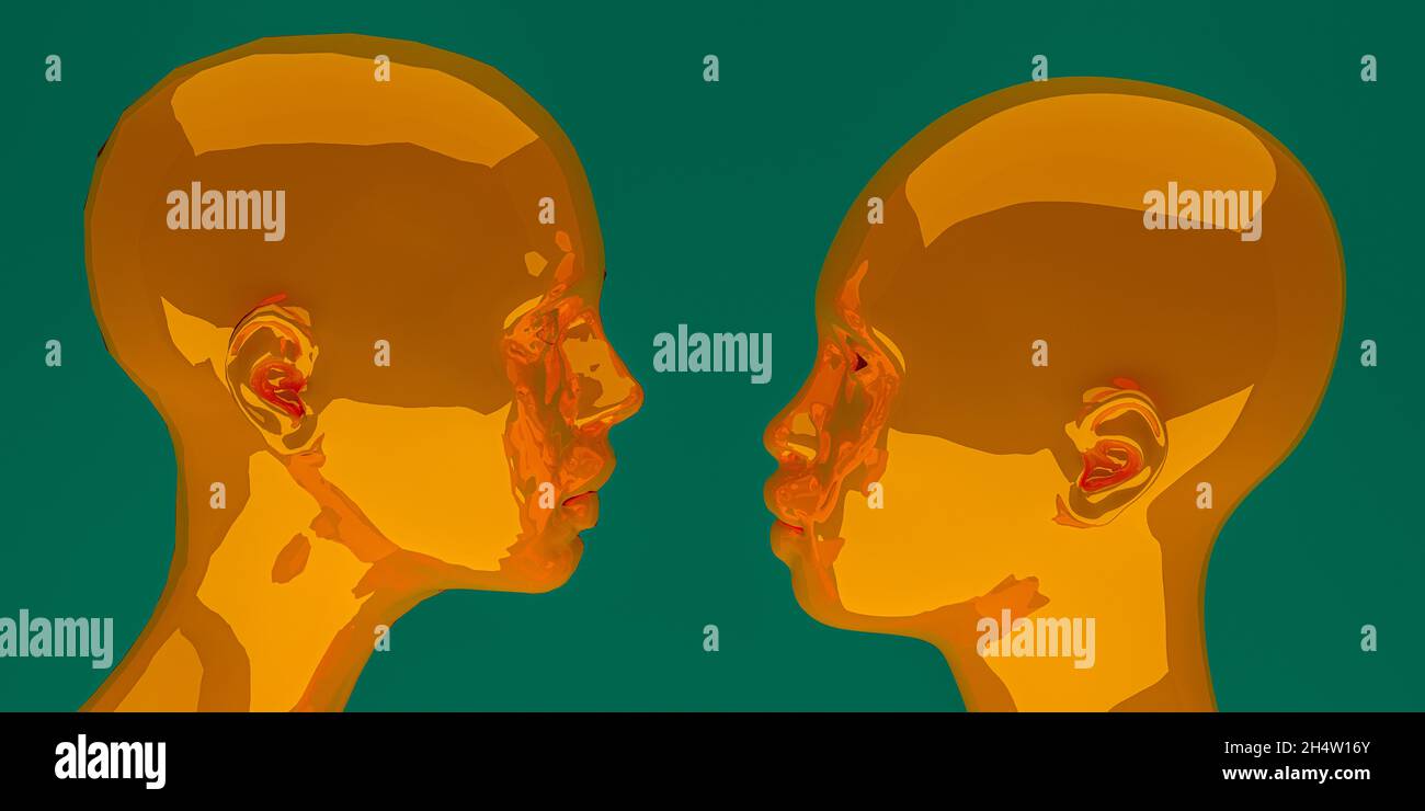 3D render depicting two gold-colored human heads Stock Photo - Alamy