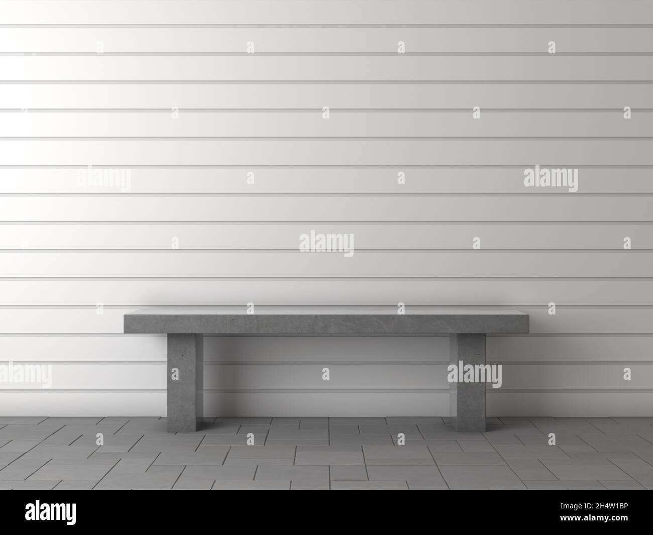 3d rendering of a concrete bench on a white wall background Stock Photo ...