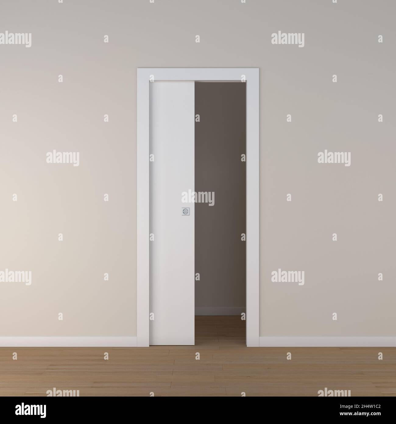 3d rendering of a single panel sliding door in white lacquered wood ...