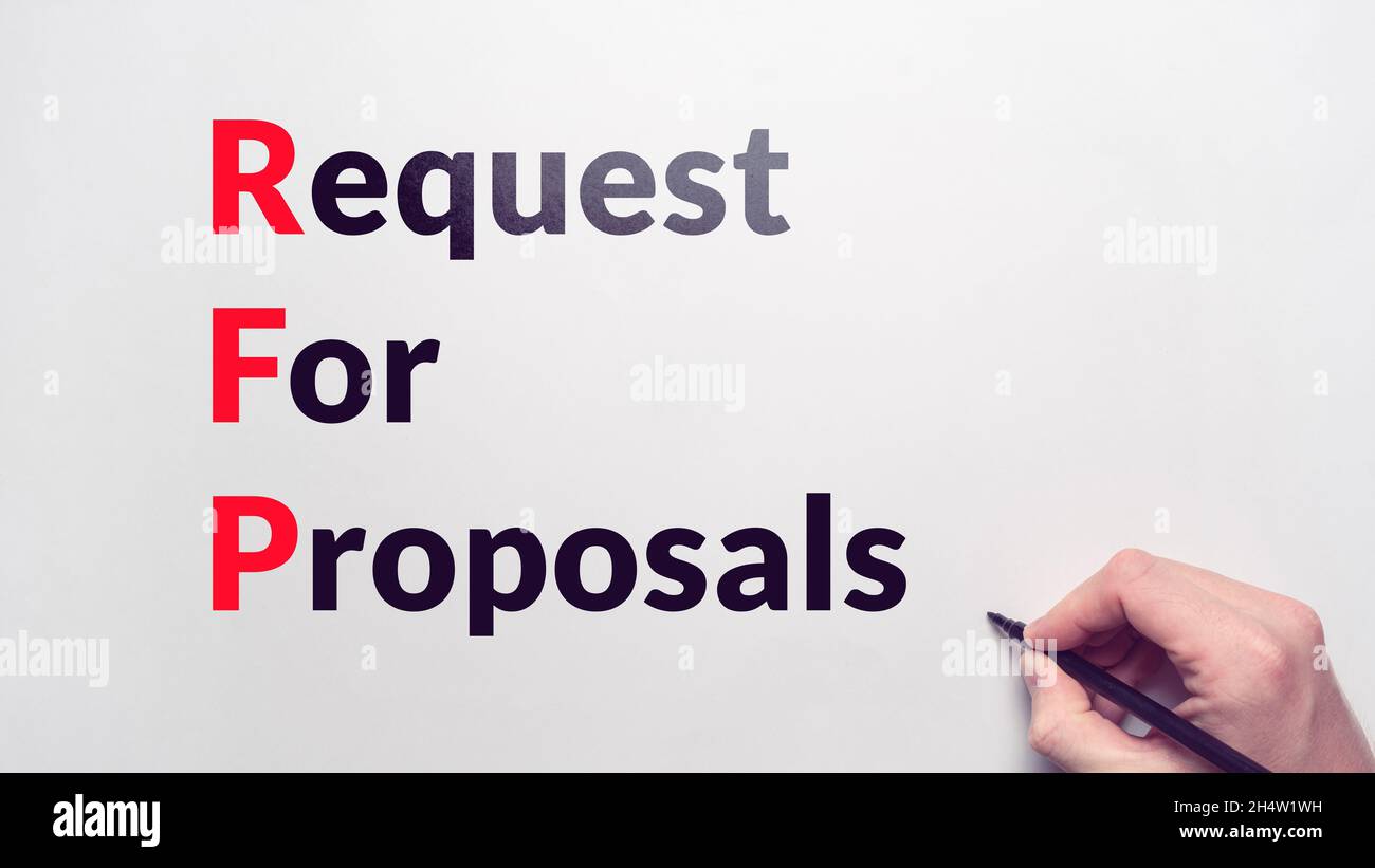 Business acronym RFP or Request For Proposals. Person draws with a ...