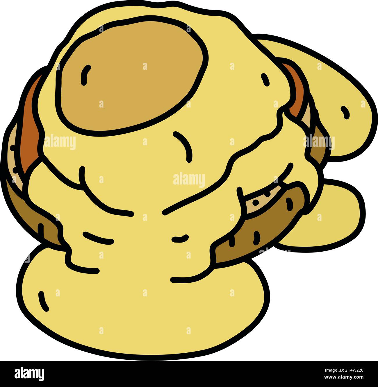 The hand drawing of a cooked egg Benedict with a hollandaise sauce ...
