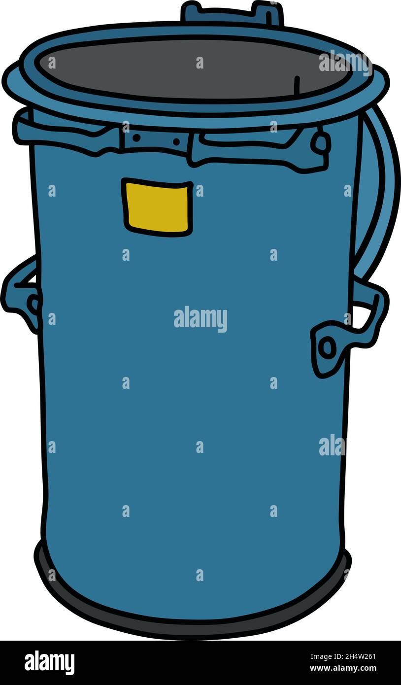 The vectorized hand drawing of a classical blue metal dustbin Stock ...