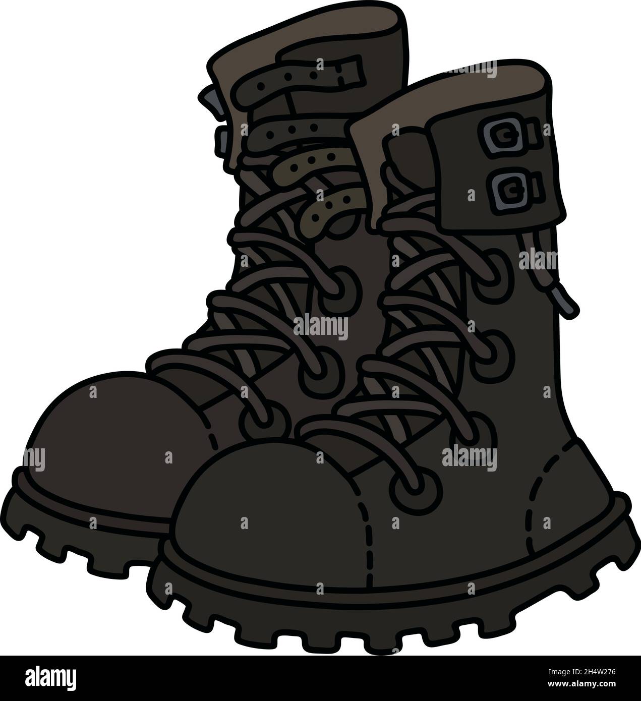 The hand drawing of black leather high lacing military shoes Stock ...
