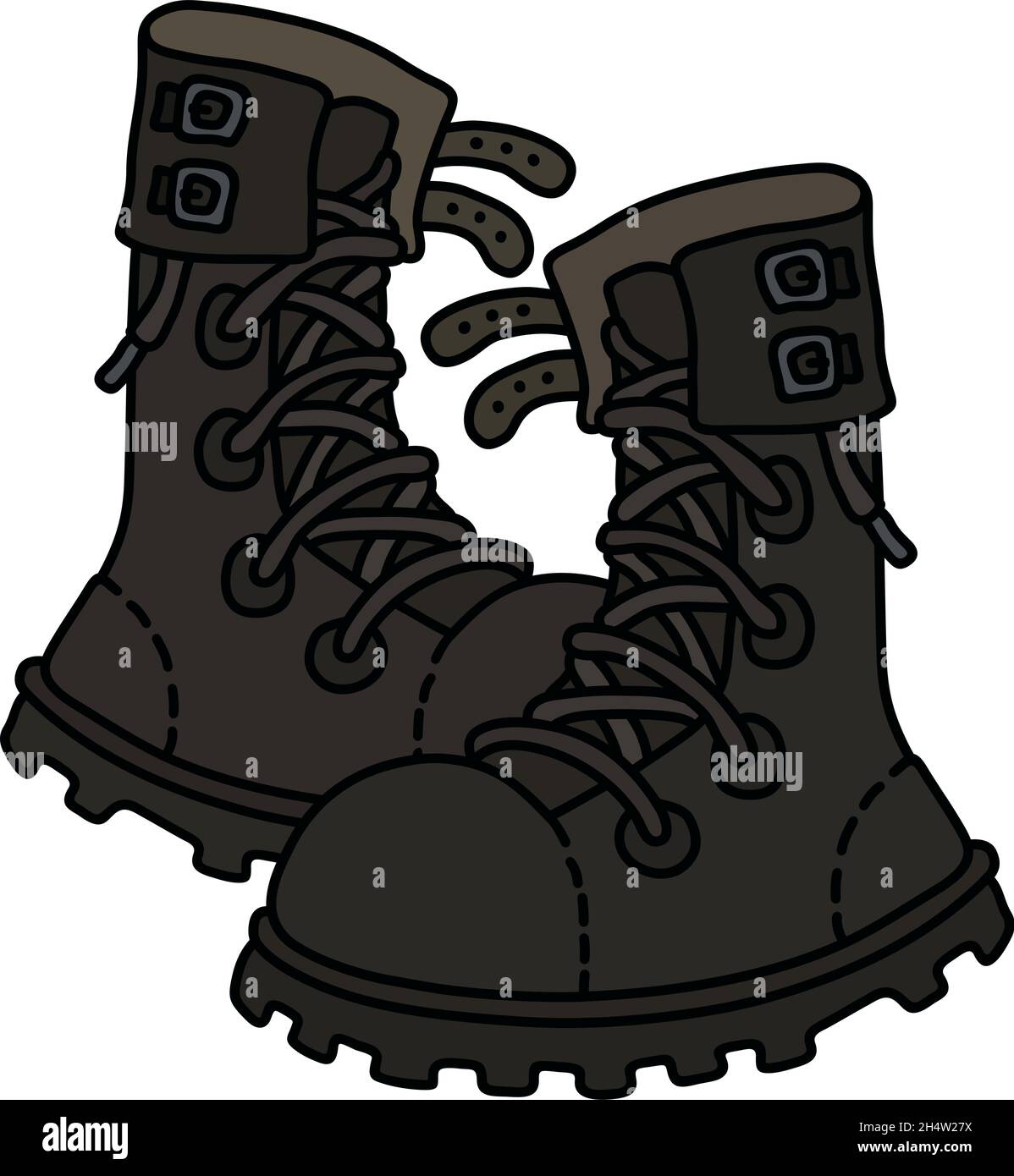 The hand drawing of black leather high lacing military shoes Stock ...